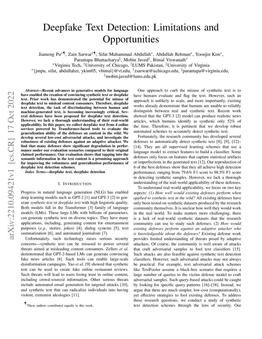 Deepfake Text Detection Limitations And Opportunities Deepai