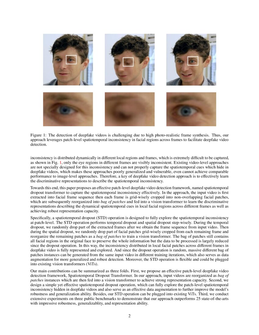 Deepfake Video Detection with Spatiotemporal Dropout Transformer | DeepAI