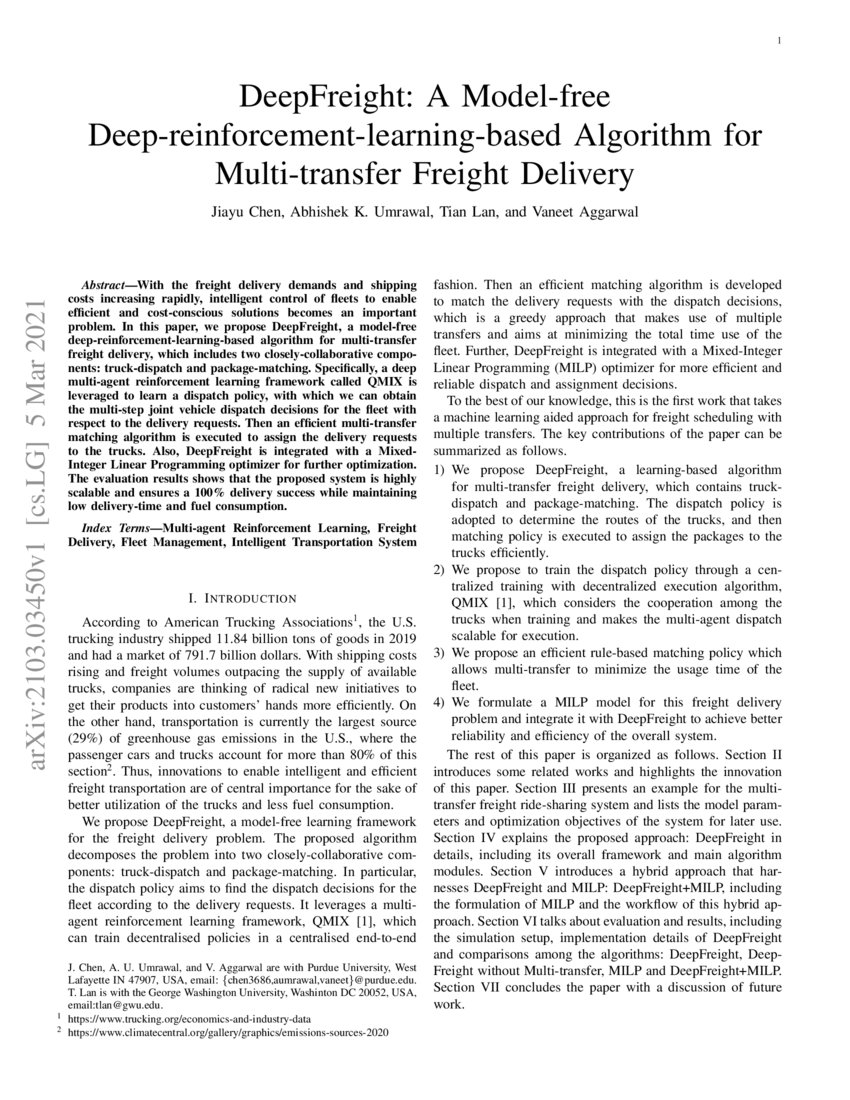 DeepFreight: A Model-free Deep-reinforcement-learning-based Algorithm for Multi-transfer Freight ...