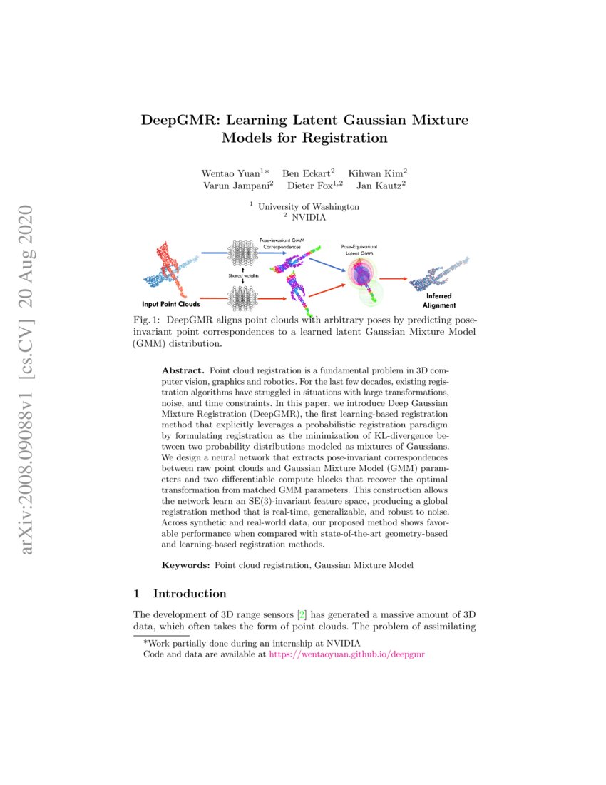 DeepGMR: Learning Latent Gaussian Mixture Models for Registration | DeepAI