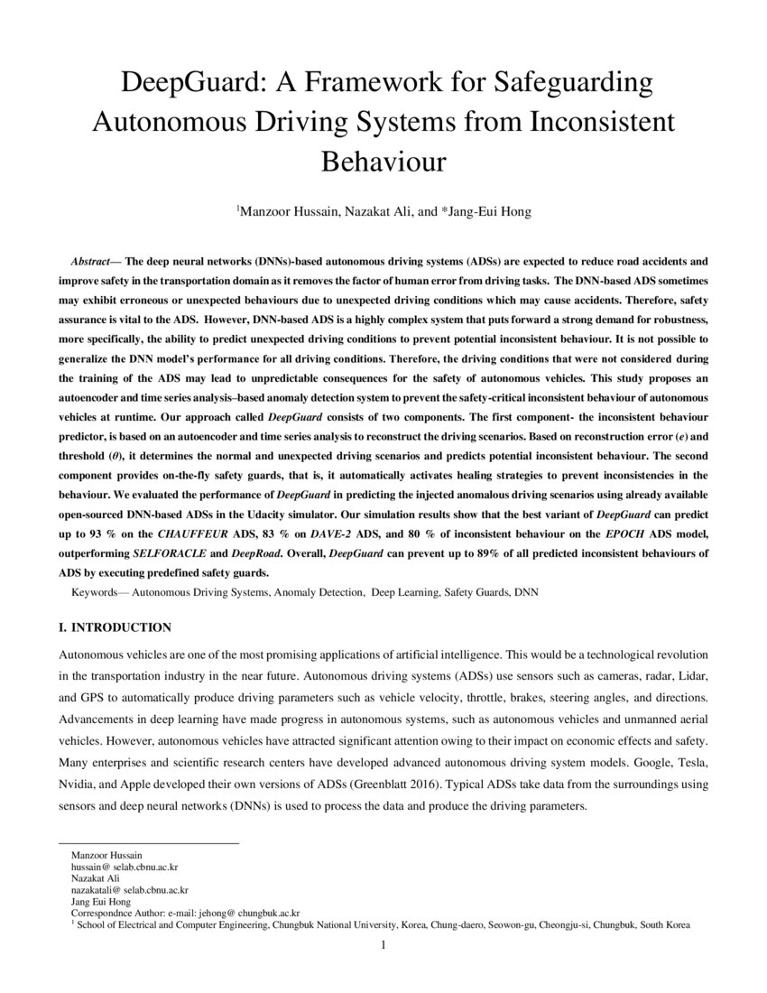 Deepguard A Framework For Safeguarding Autonomous Driving Systems From Inconsistent Behavior