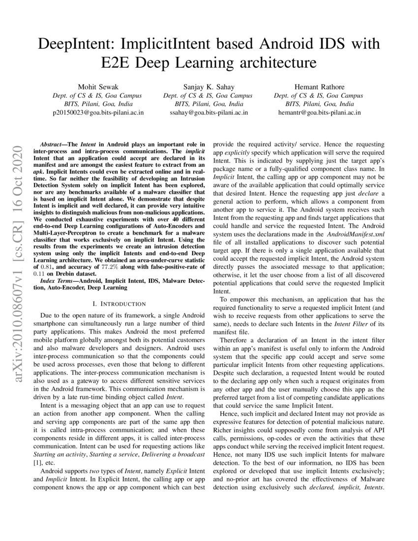 DeepIntent: ImplicitIntent based Android IDS with E2E Deep Learning ...
