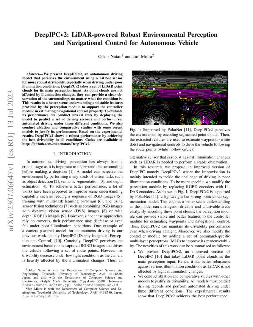 DeepIPCv2: LiDAR-powered Robust Environmental Perception and Navigational Control for Autonomous ...