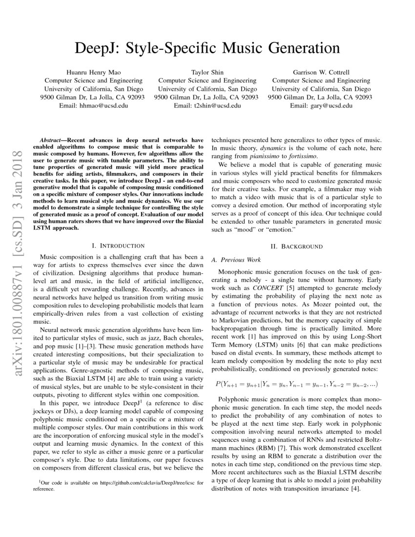 DeepJ: Style-Specific Music Generation | DeepAI