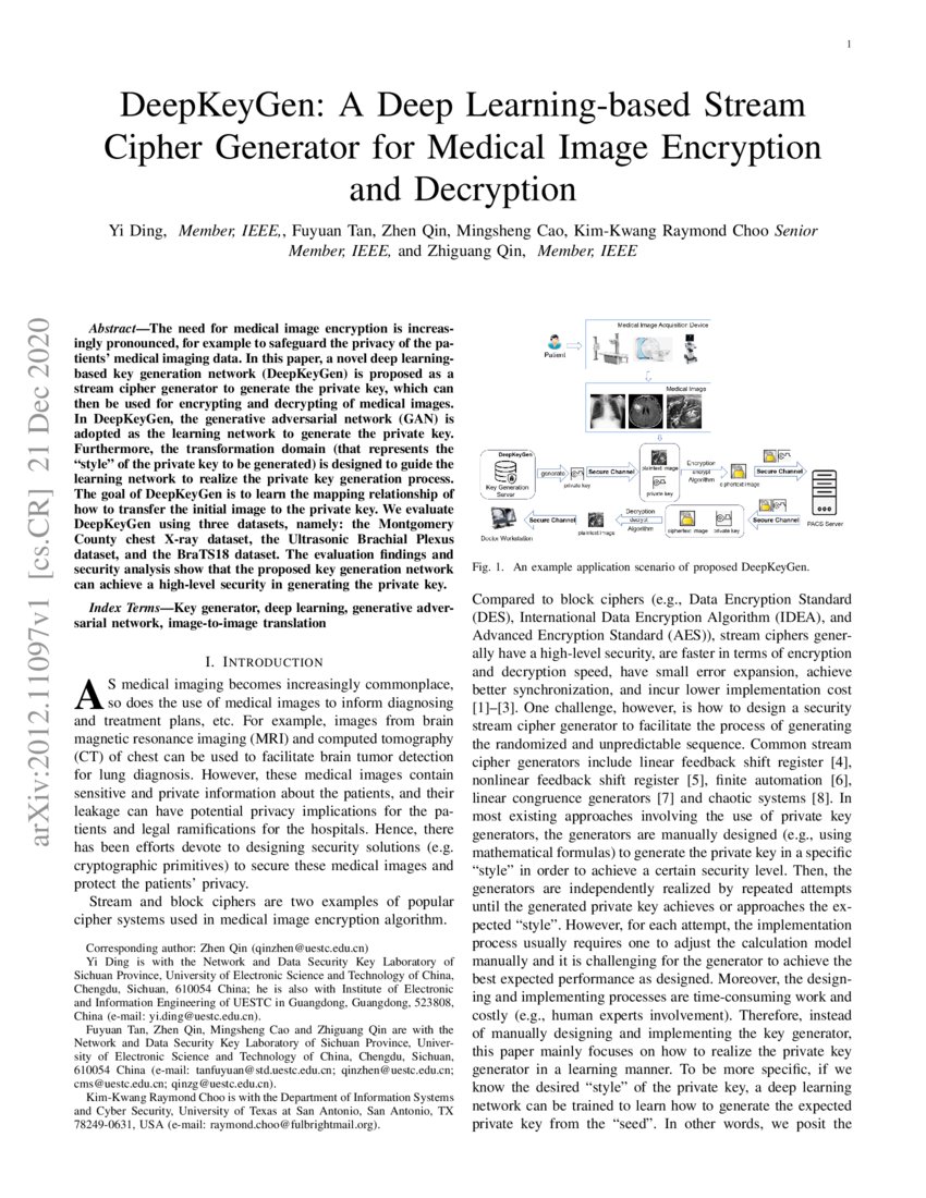 DeepKeyGen: A Deep Learning-based Stream Cipher Generator for Medical Image Encryption and ...