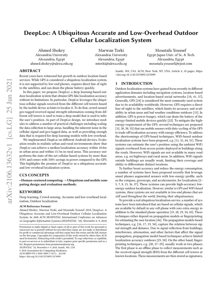 DeepLoc: A Ubiquitous Accurate and Low-Overhead Outdoor Cellular Localization System | DeepAI