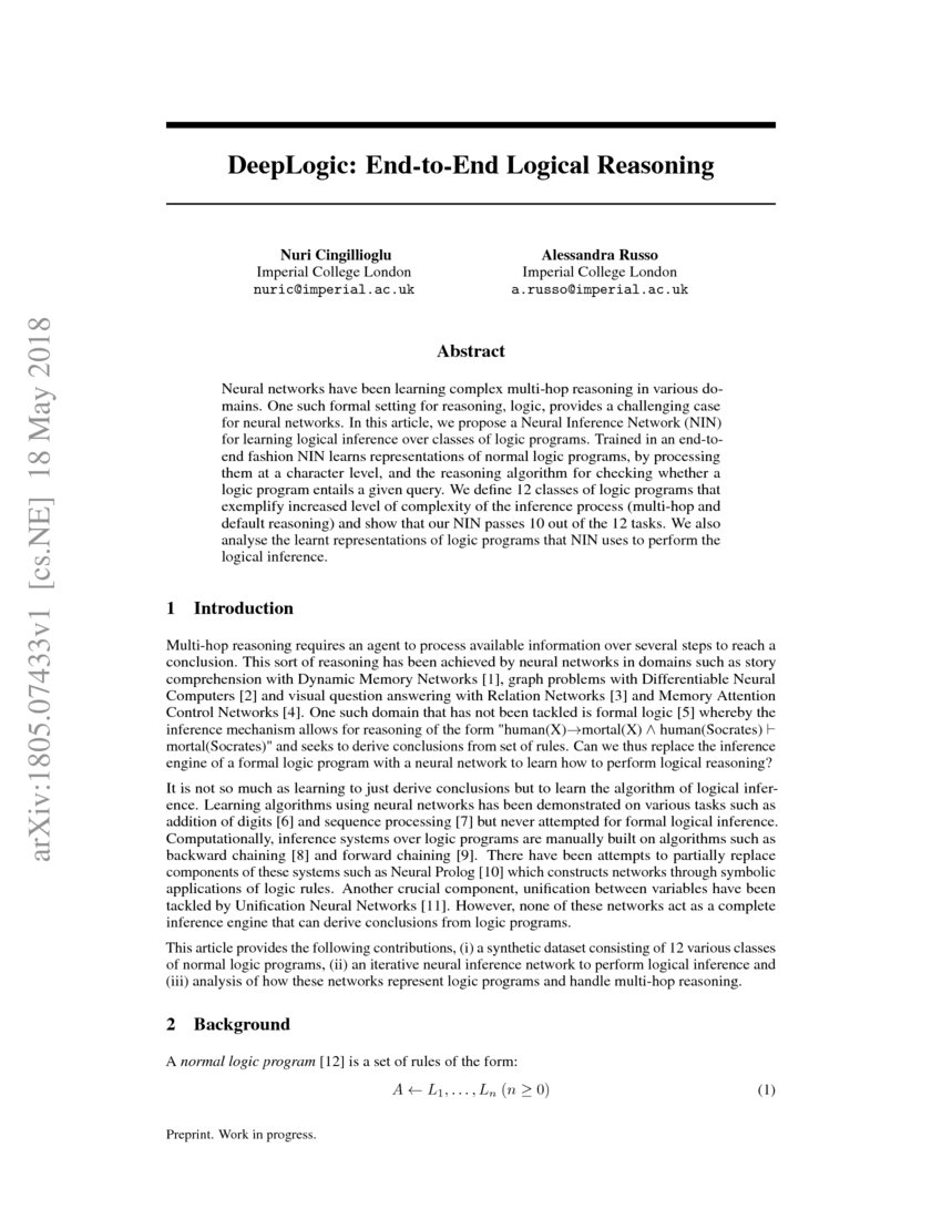 DeepLogic: End-to-End Logical Reasoning | DeepAI