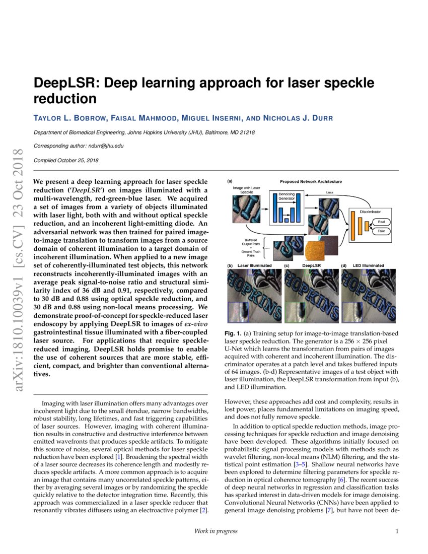DeepLSR: Deep learning approach for laser speckle reduction | DeepAI
