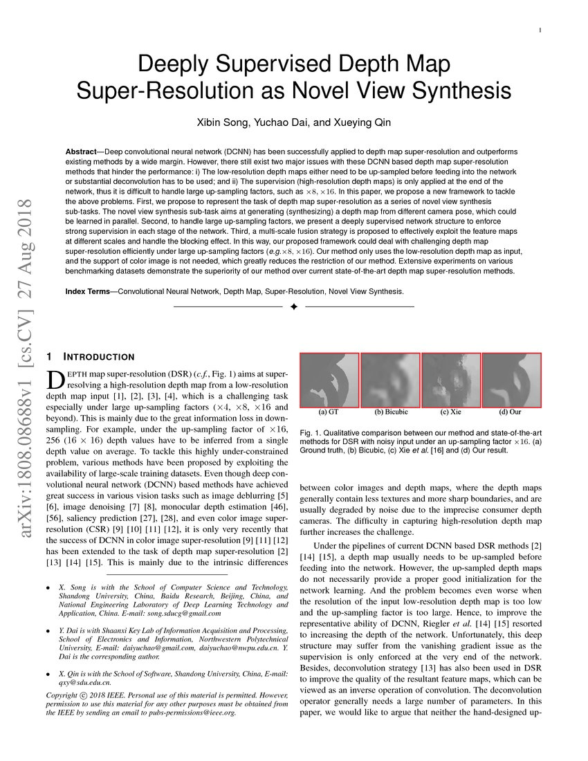 Deeply Supervised Depth Map Super-Resolution as Novel View Synthesis | DeepAI