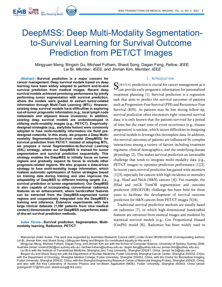 DeepMSS: Deep Multi-Modality Segmentation-to-Survival Learning for Survival Outcome Prediction ...