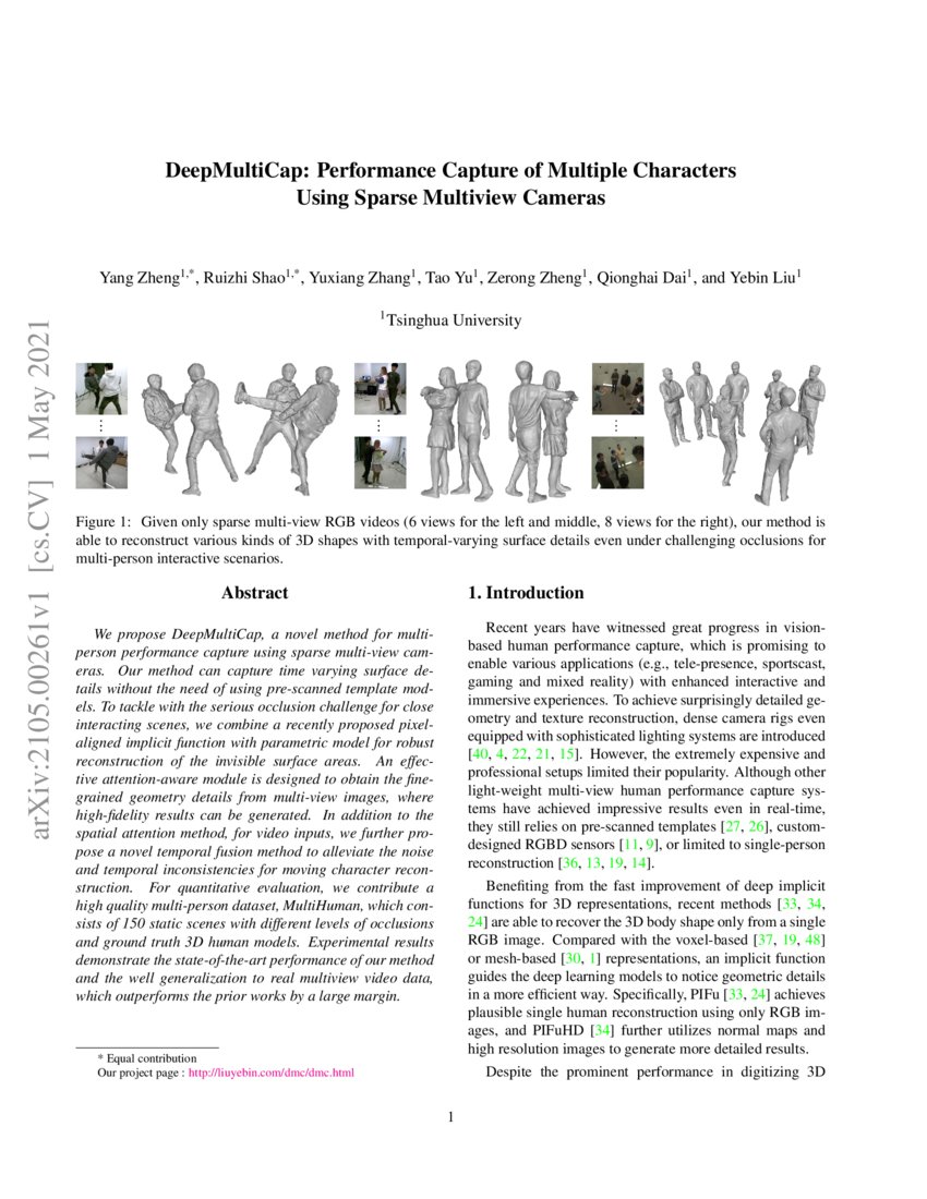Deepmulticap Performance Capture Of Multiple Characters Using Sparse Multiview Cameras Deepai