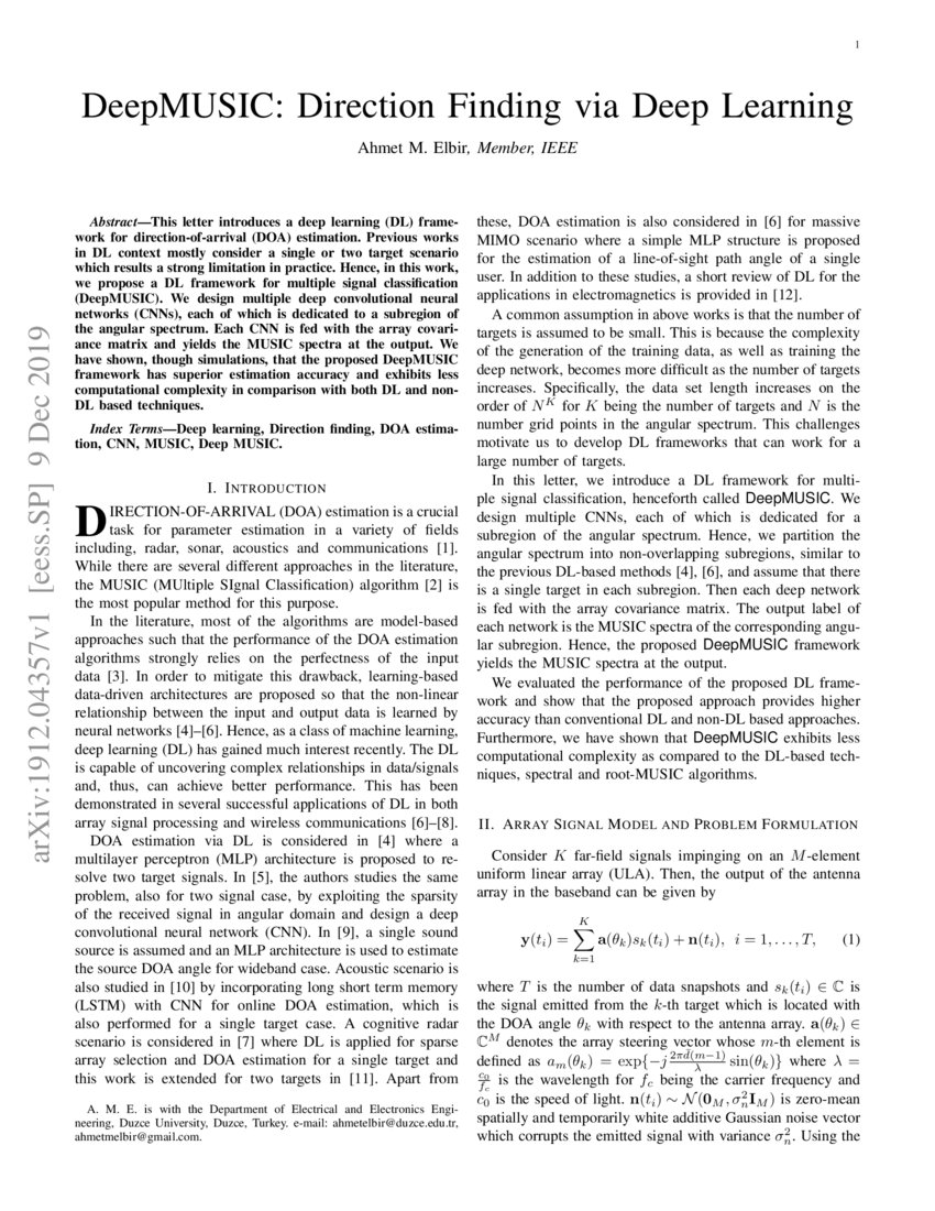 DeepMUSIC: Direction Finding via Deep Learning | DeepAI