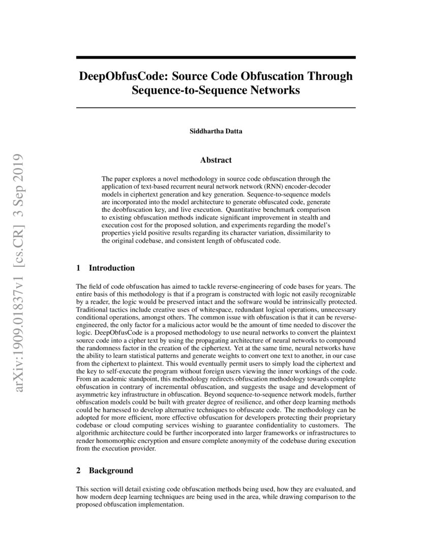 DeepObfusCode: Source Code Obfuscation Through Sequence-to-Sequence Networks | DeepAI