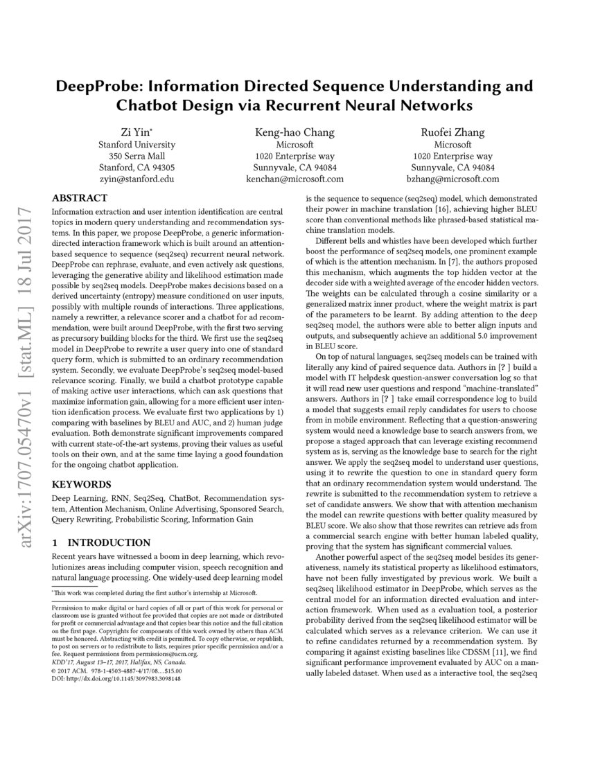 DeepProbe: Information Directed Sequence Understanding and Chatbot Design via Recurrent Neural ...