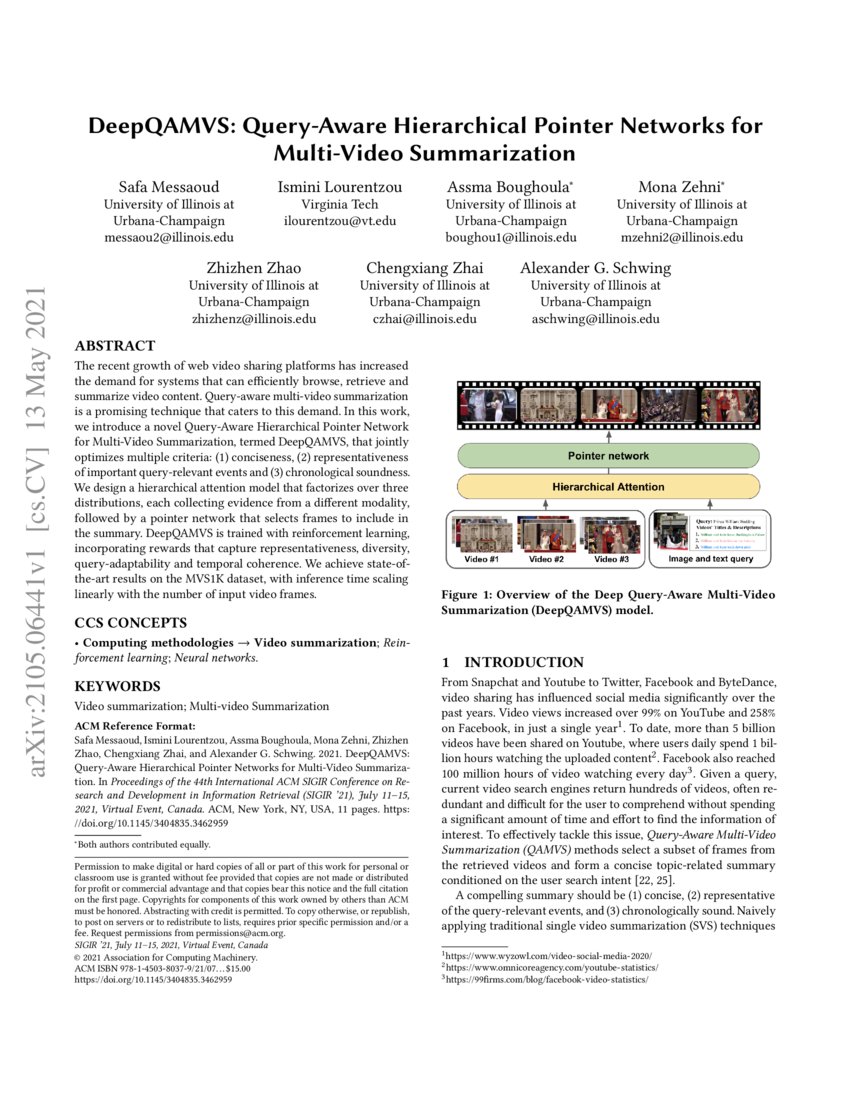Deepqamvs Query Aware Hierarchical Pointer Networks For Multi Video Summarization Deepai