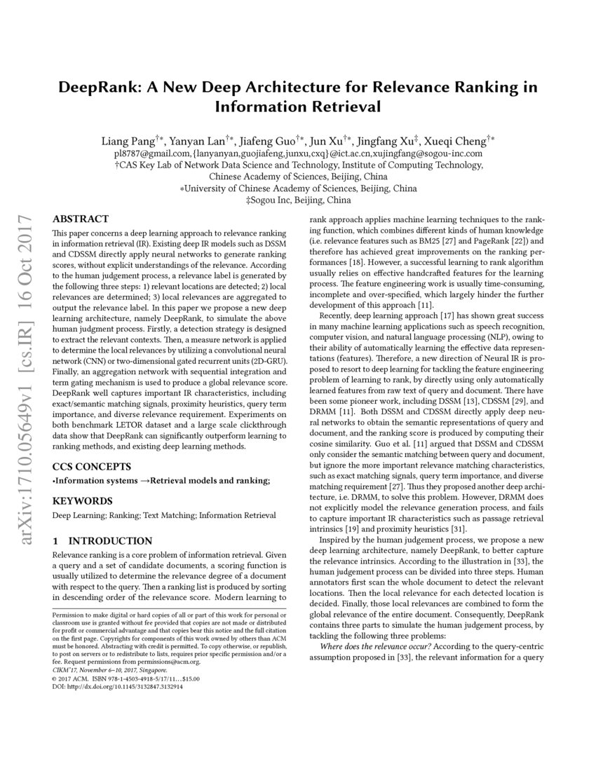 DeepRank: A New Deep Architecture for Relevance Ranking in Information Retrieval | DeepAI