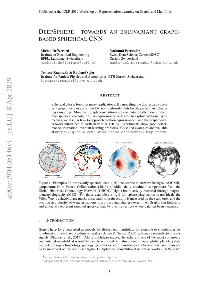 DeepSphere: towards an equivariant graph-based spherical CNN | DeepAI