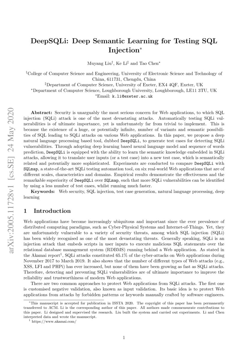 Deepsqli Deep Semantic Learning For Testing Sql Injection Deepai