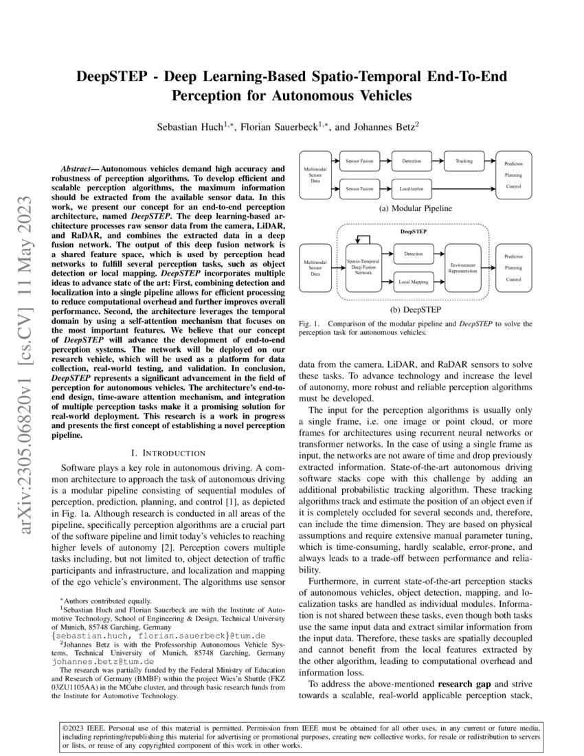 Deepstep Deep Learning Based Spatio Temporal End To End Perception