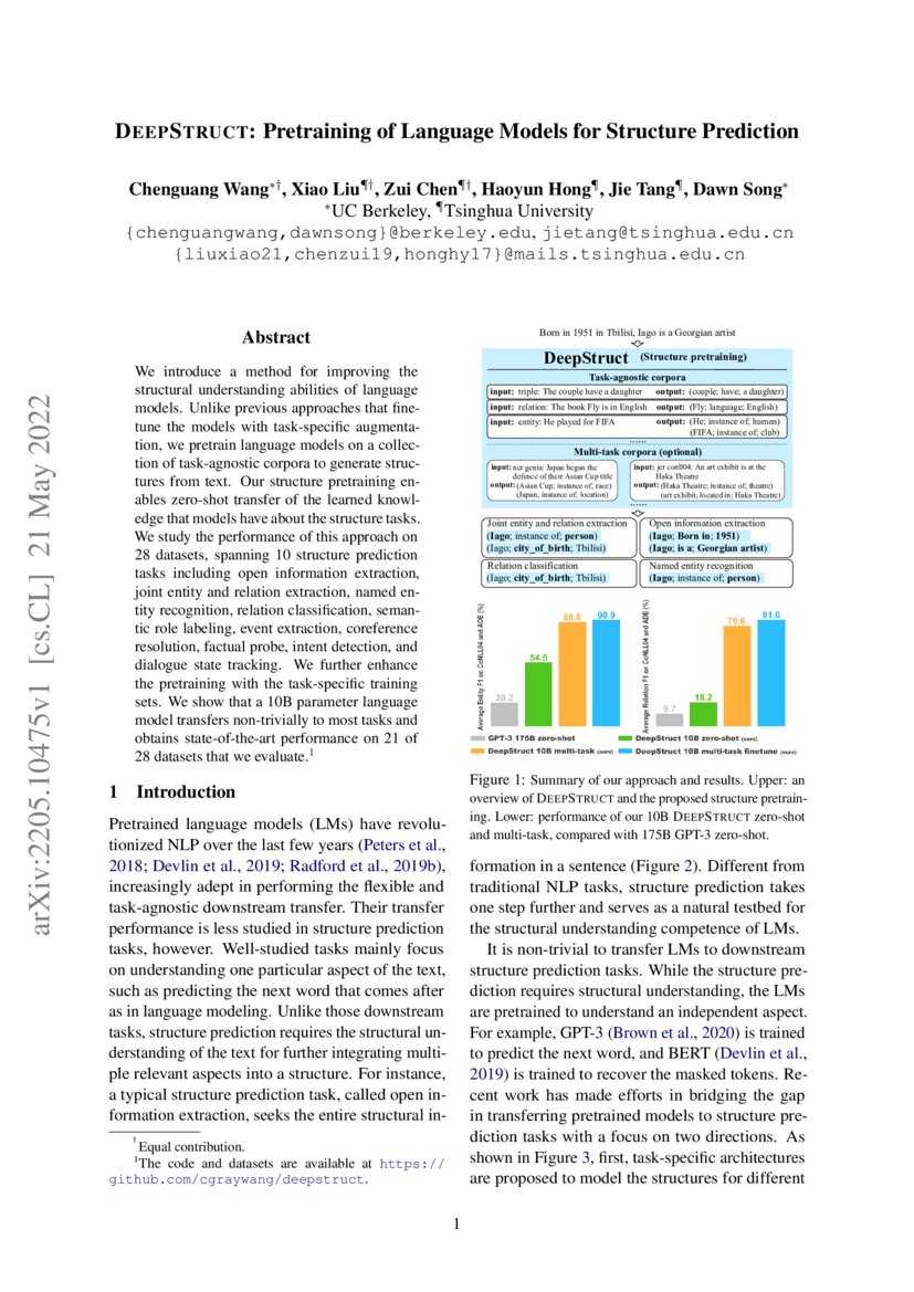 DeepStruct: Pretraining of Language Models for Structure Prediction | DeepAI