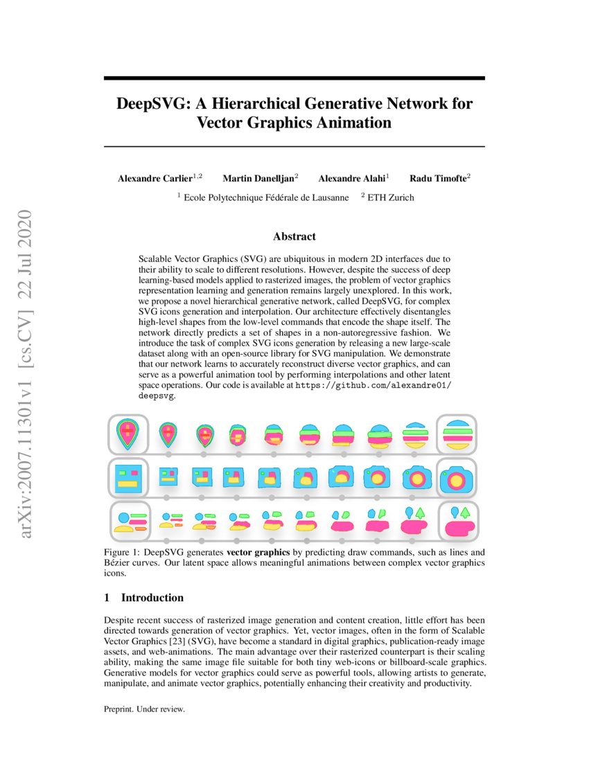 DeepSVG: A Hierarchical Generative Network for Vector Graphics Animation | DeepAI