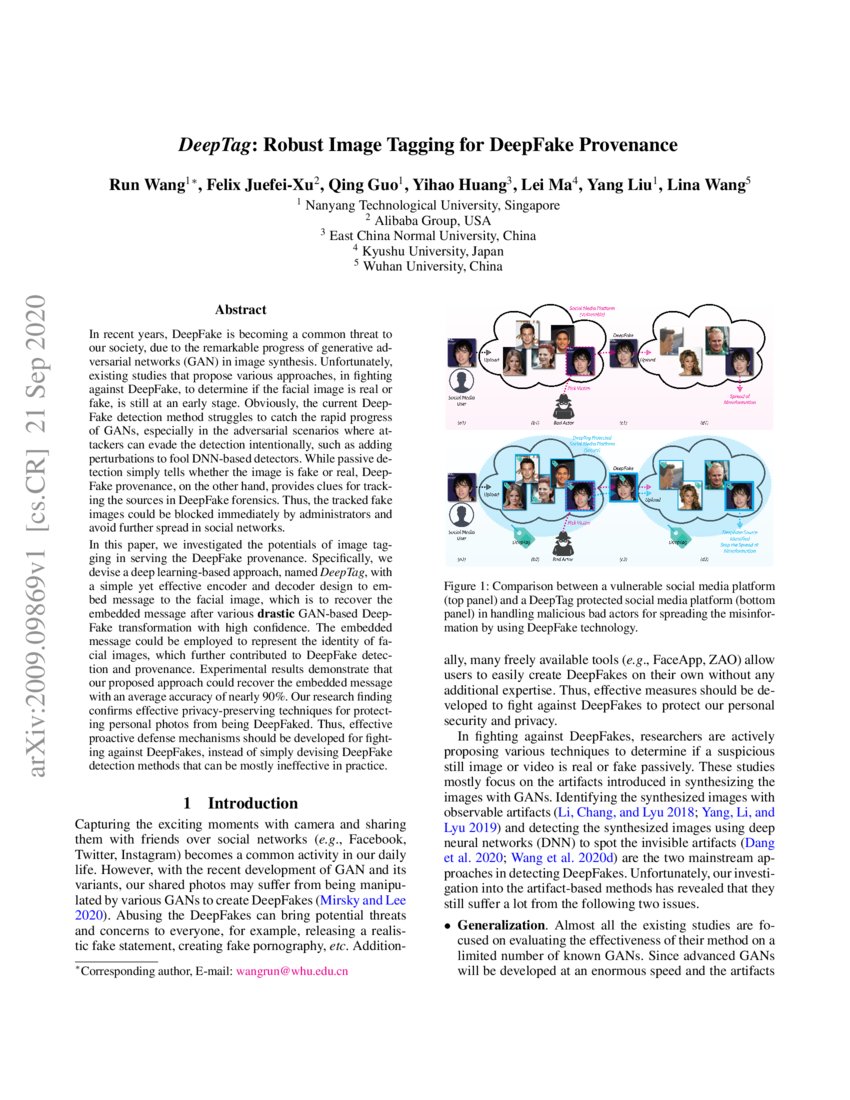 DeepTag: Robust Image Tagging for DeepFake Provenance | DeepAI