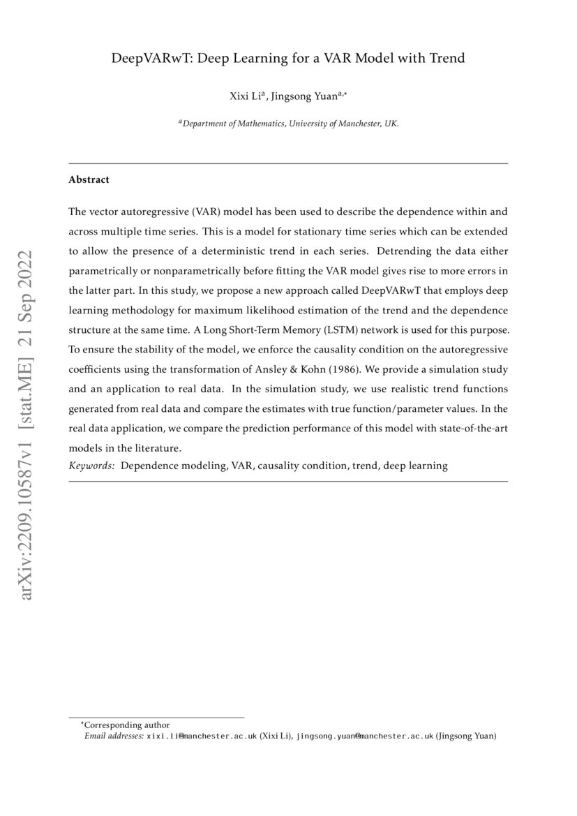 DeepVARwT: Deep Learning for a VAR Model with Trend | DeepAI