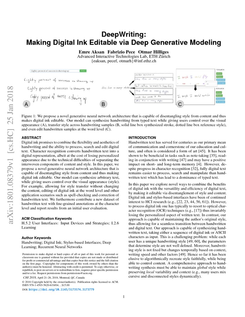 DeepWriting: Making Digital Ink Editable via Deep Generative Modeling ...
