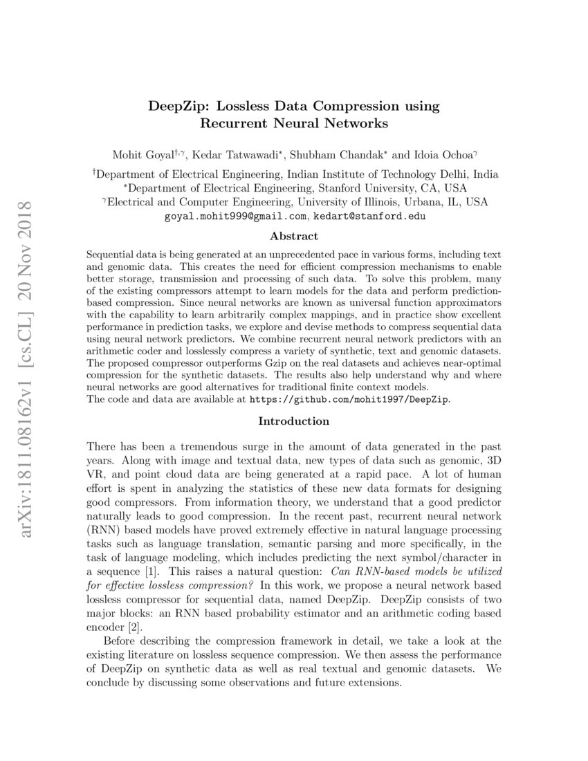 Deepzip Lossless Data Compression Using Recurrent Neural Networks Deepai