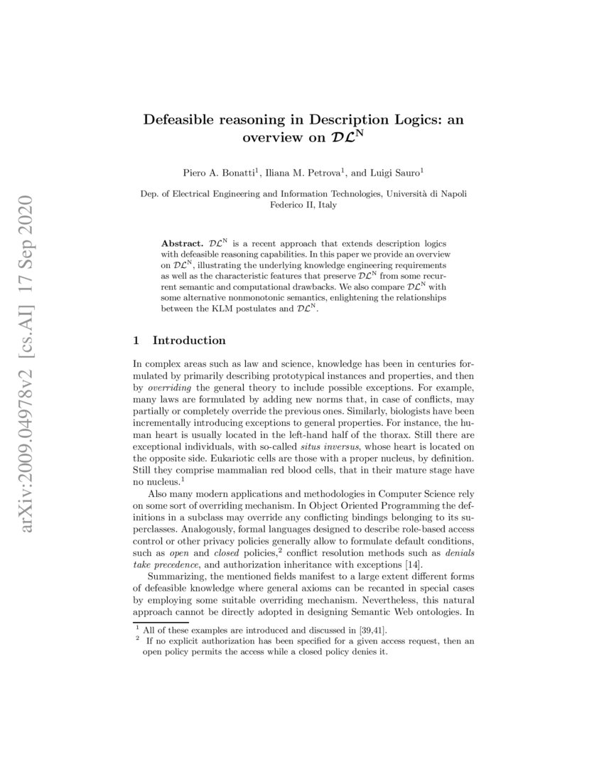 Defeasible Reasoning In Description Logics An Overview On Dl N Deepai