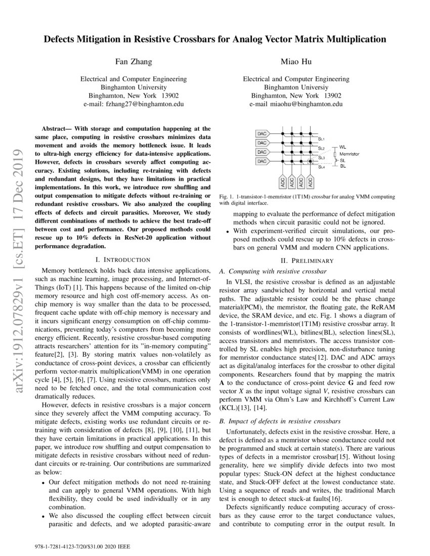 Defects Mitigation in Resistive Crossbars for Analog Vector Matrix ...