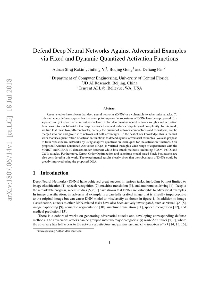 Defend Deep Neural Networks Against Adversarial Examples Via Fixed Anddynamic Quantized 0612