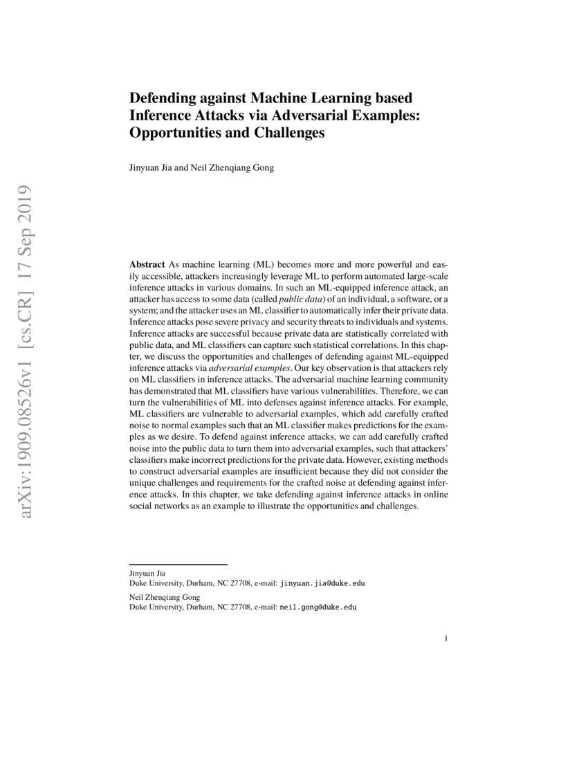 Defending against Machine Learning based Inference Attacks via ... Defending against Machine Learning based Inference Attacks via ...