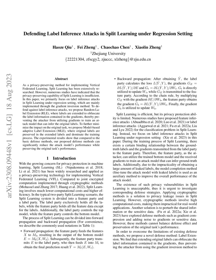 Defending Label Inference Attacks in Split Learning under Regression Setting | DeepAI