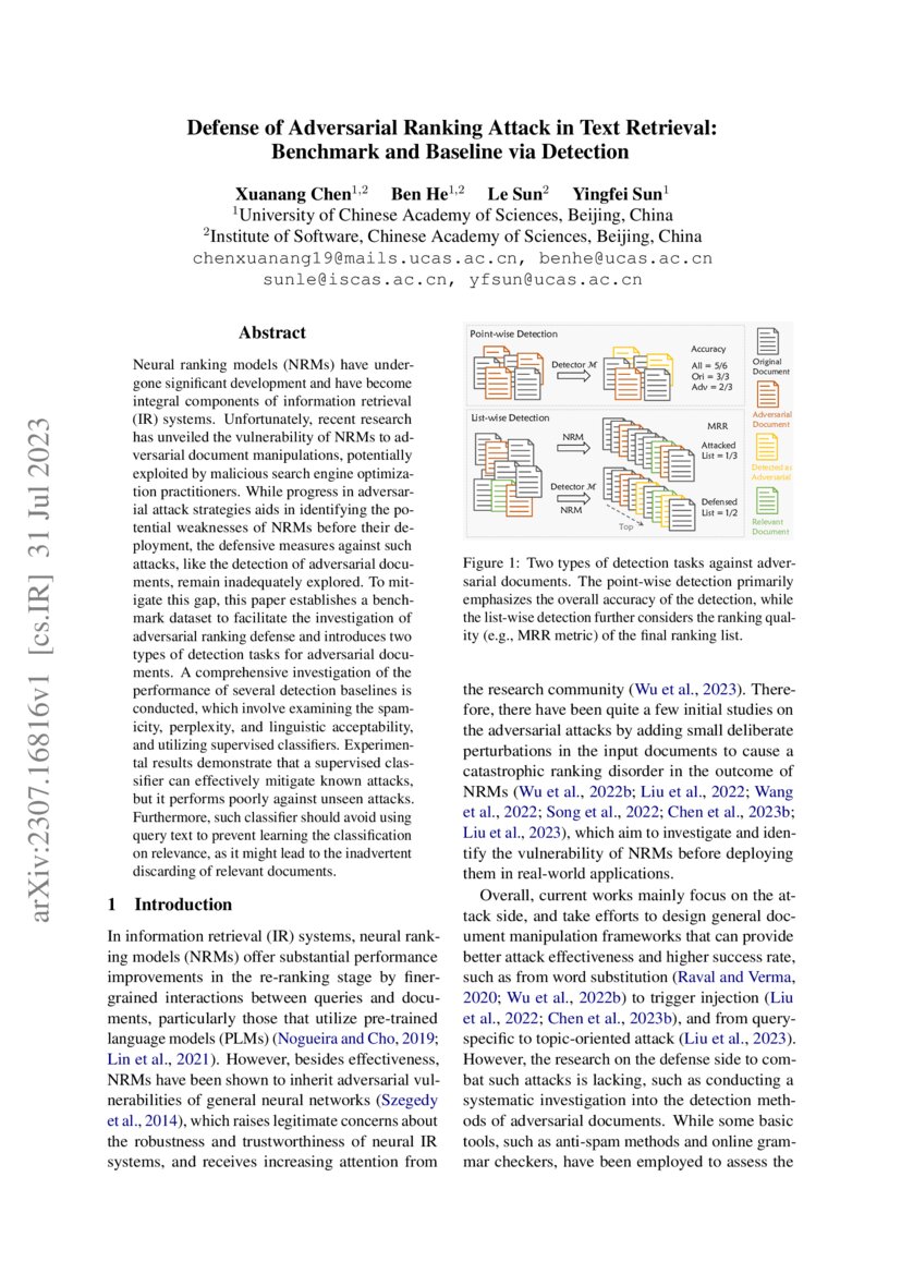 Defense of Adversarial Ranking Attack in Text Retrieval: Benchmark and ... Defense of Adversarial Ranking Attack in Text Retrieval: Benchmark and ...