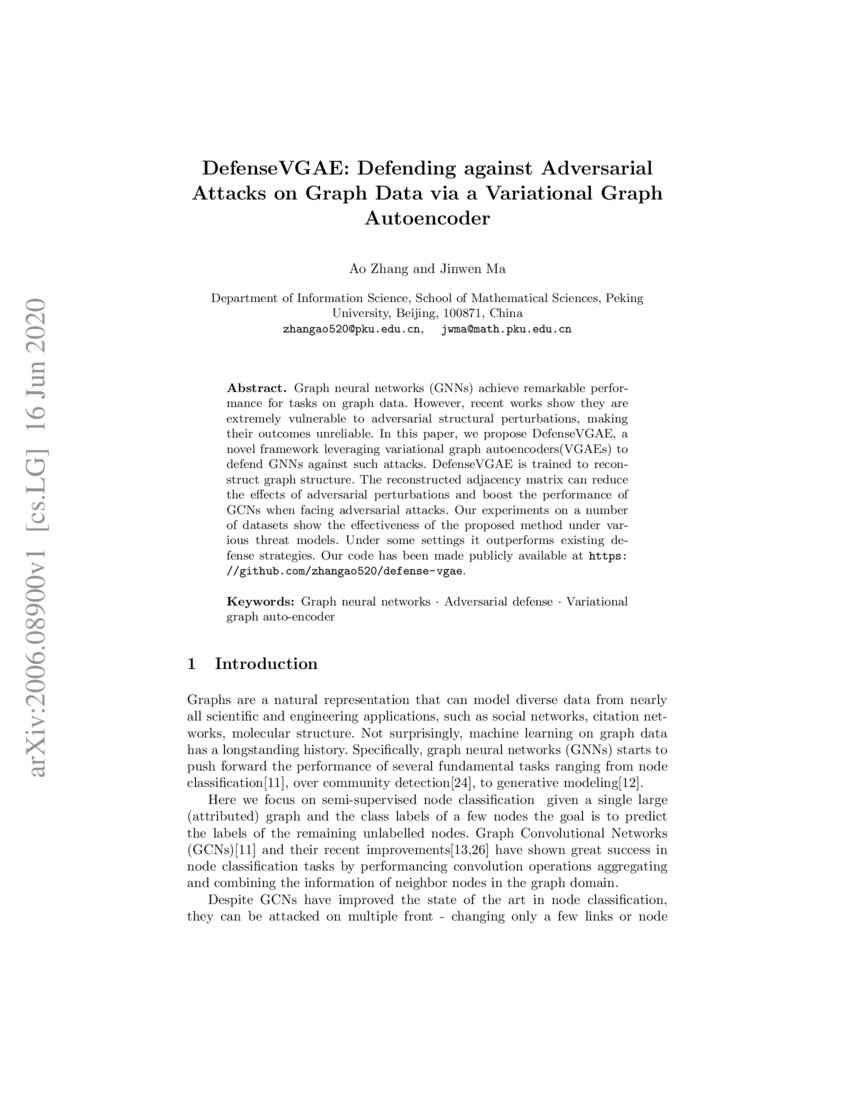 DefenseVGAE: Defending against Adversarial Attacks on Graph Data via a ... DefenseVGAE: Defending against Adversarial Attacks on Graph Data via a ...