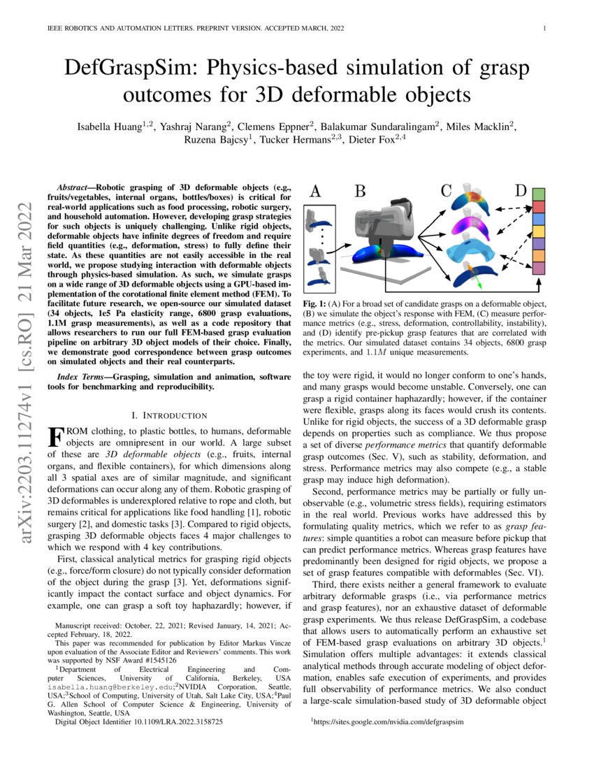 Defgraspsim Physics Based Simulation Of Grasp Outcomes For 3d