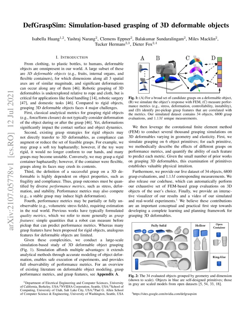 Defgraspsim Simulation Based Grasping Of 3d Deformable Objects Deepai