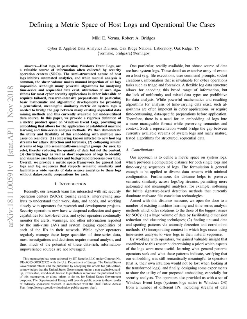 Defining a Metric Space of Host Logs and Operational Use Cases | DeepAI