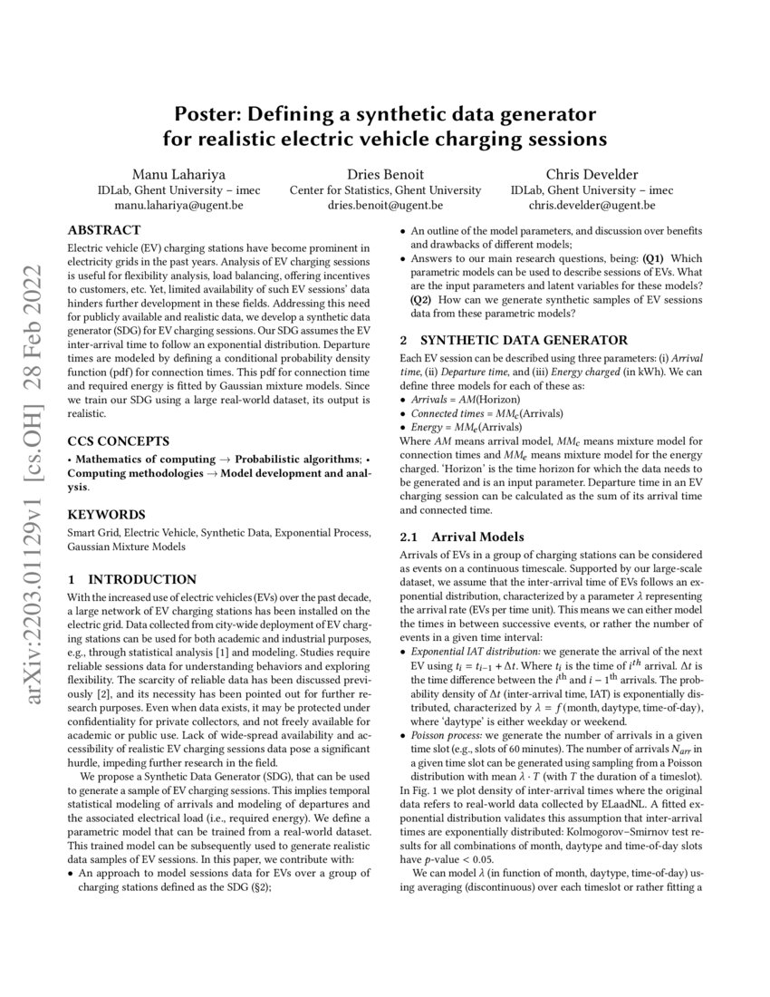Defining a synthetic data generator for realistic electric vehicle ...