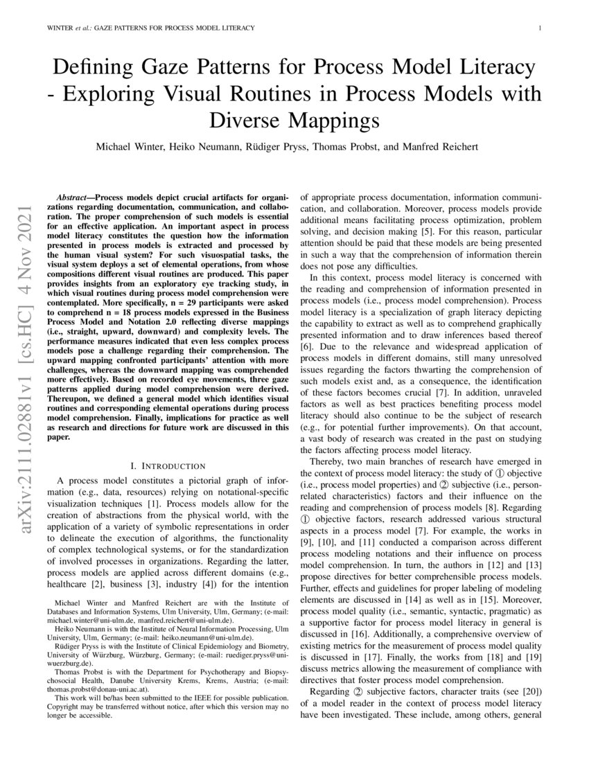 Defining Gaze Patterns for Process Model Literacy – Exploring Visual ...