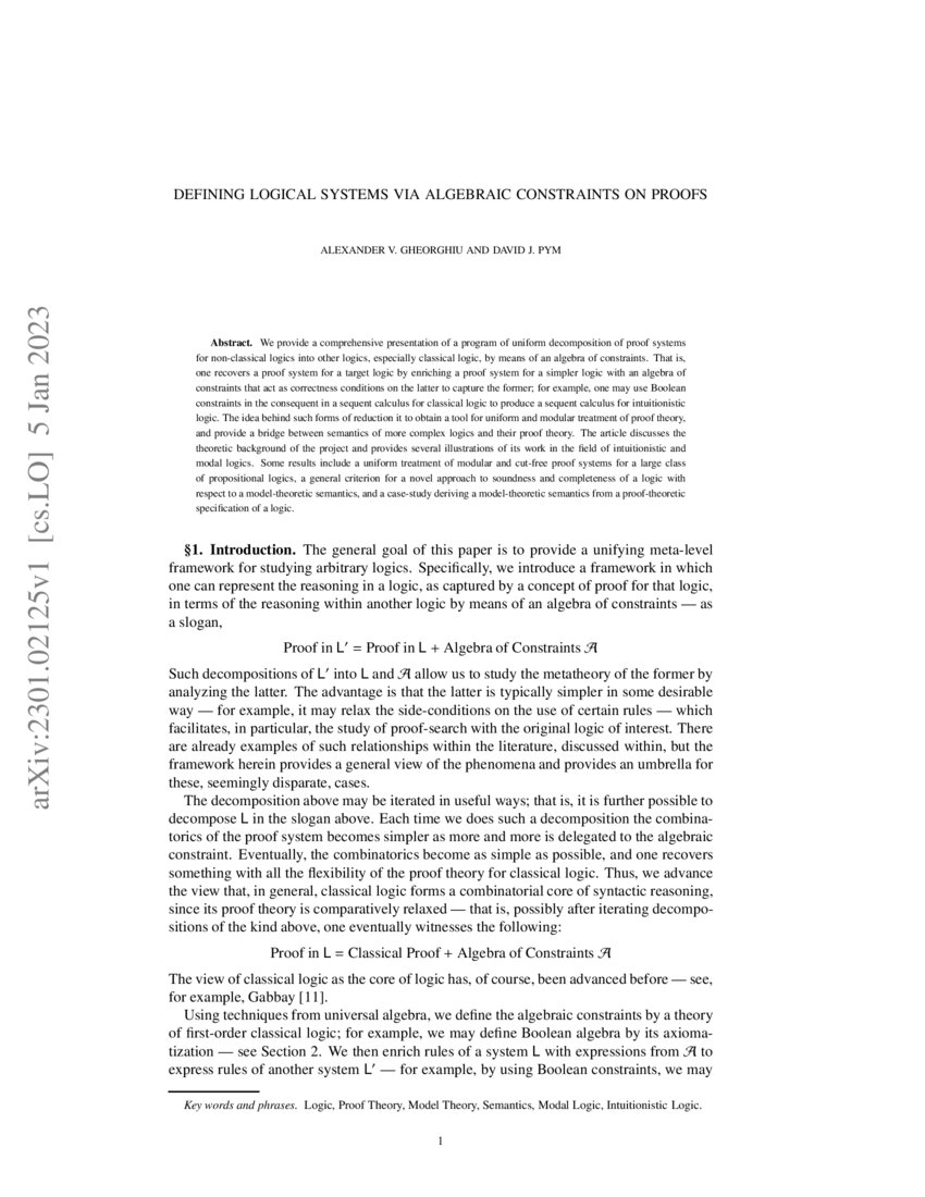 Defining Logical Systems via Algebraic Constraints on Proofs | DeepAI