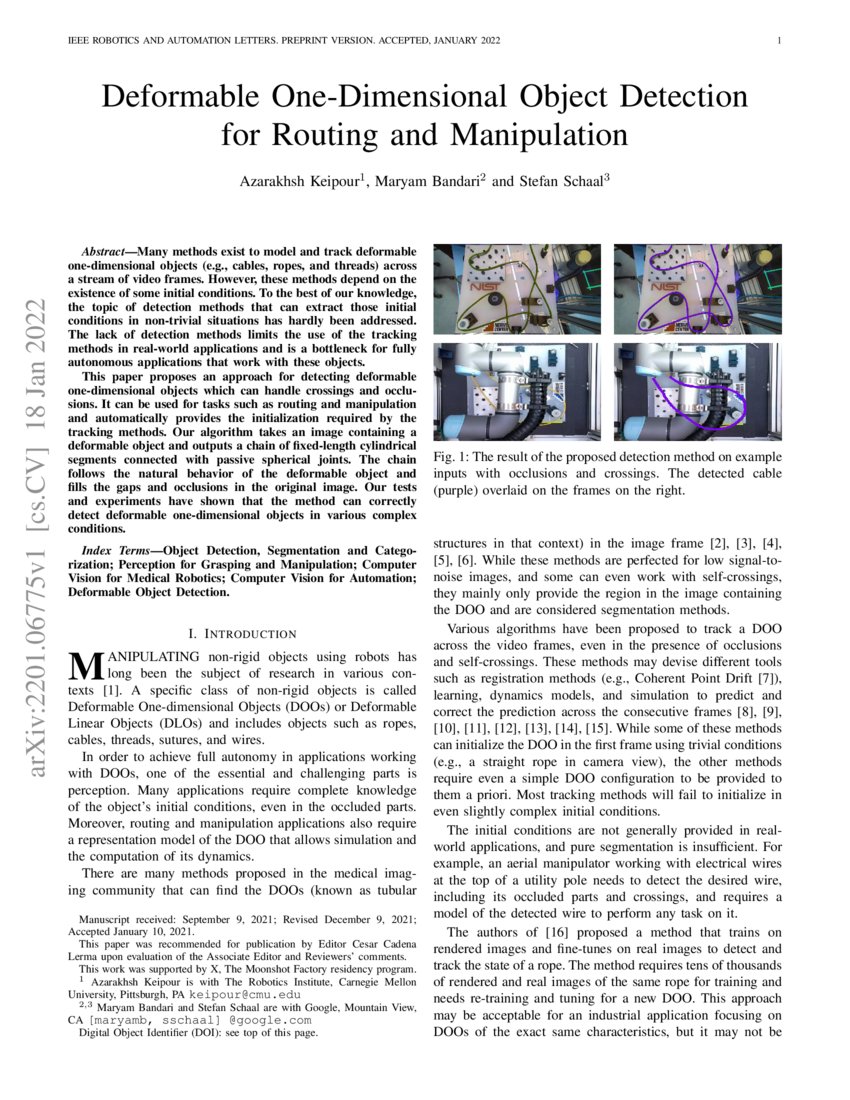 Deformable One Dimensional Object Detection For Routing And Manipulation Deepai