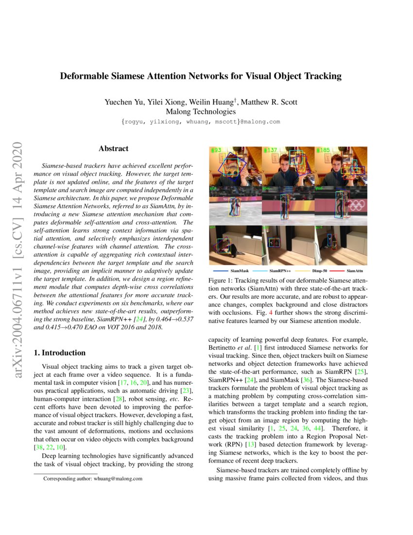 Deformable Siamese Attention Networks for Visual Object Tracking | DeepAI