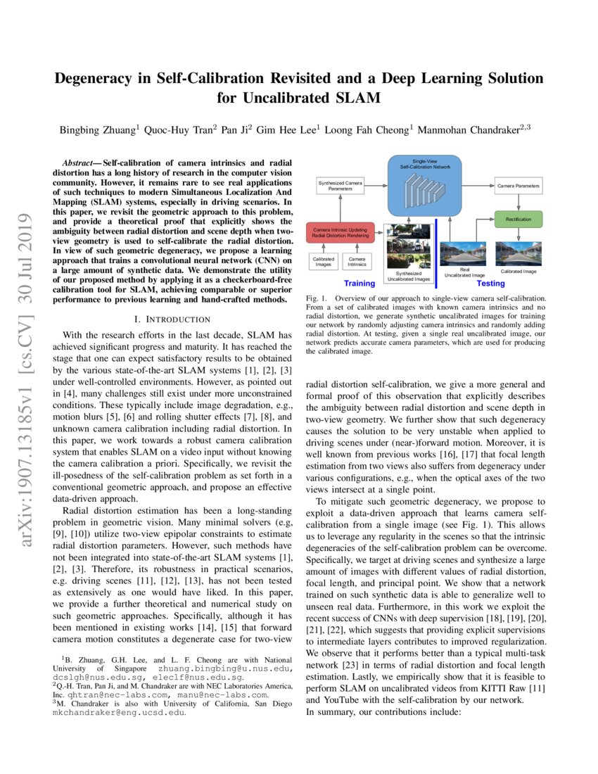 Degeneracy in Self-Calibration Revisited and a Deep Learning Solution for Uncalibrated SLAM | DeepAI
