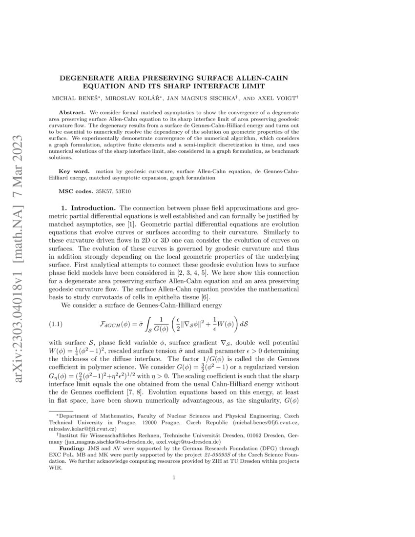 Degenerate area preserving surface Allen-Cahn equation and its sharp interface limit | DeepAI
