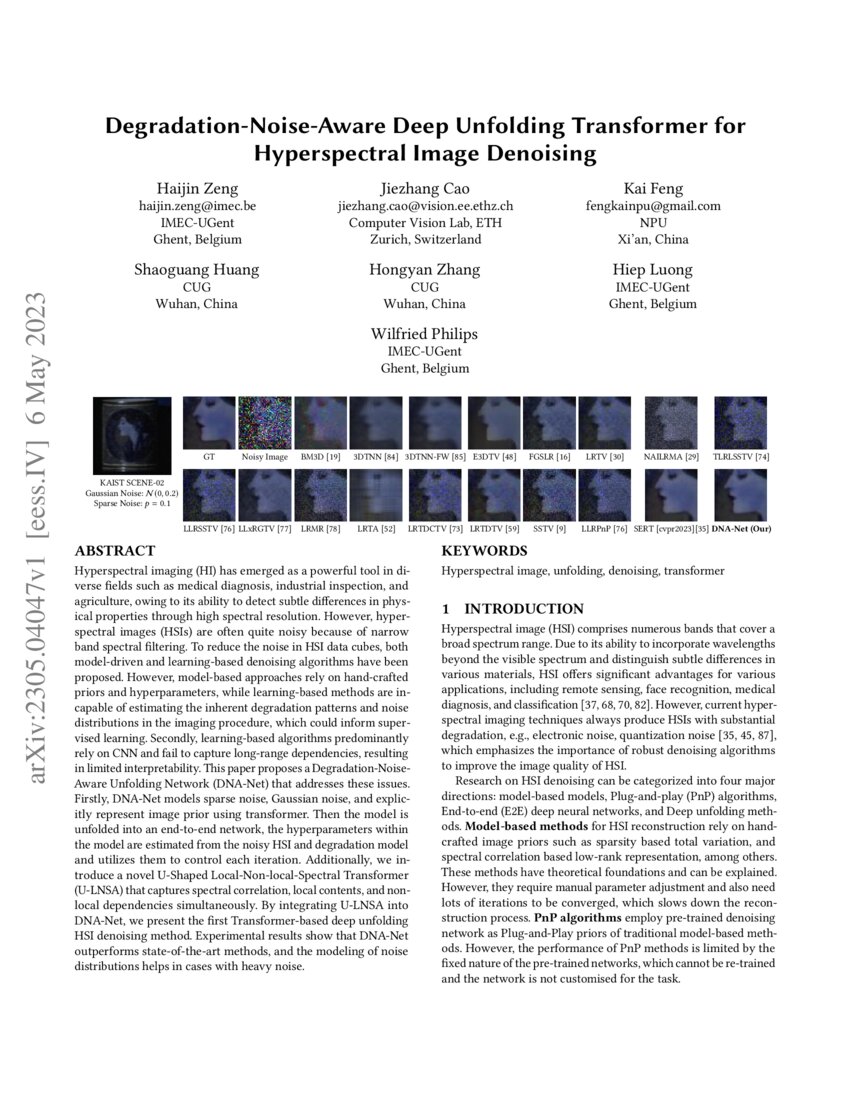Degradation-Noise-Aware Deep Unfolding Transformer for Hyperspectral Image Denoising | DeepAI