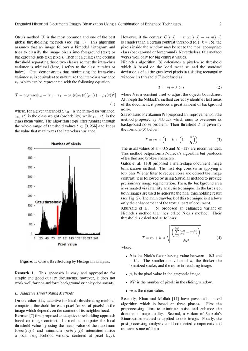 Degraded Historical Documents Images Binarization Using a Combination of Enhanced Techniques ...