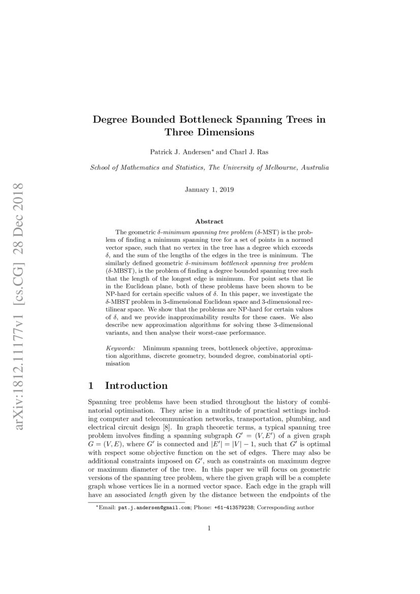 Degree Bounded Bottleneck Spanning Trees In Three Dimensions Deepai