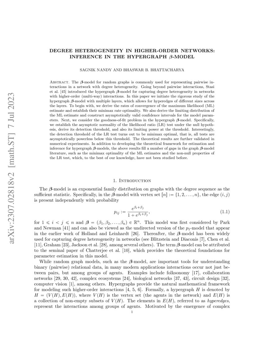 Degree Heterogeneity in Higher-Order Networks: Inference in the Hypergraph -Model | DeepAI